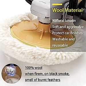 HOFESE Set of 2 Wool Polishing Pads,7inch 100% Natural Wool Hook & Loop Grip Buffing Pad for Compound Cutting & Polishing for Car, Boats, Trucks and Furniture