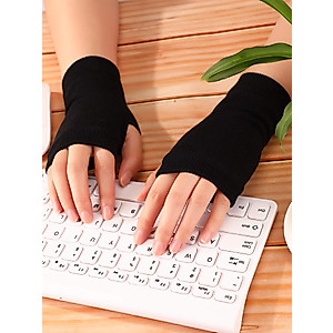 Blulu Fingerless Warm Gloves with Thumb Hole Cozy Half Fingerless Driving Gloves Knit Mittens for Men, Women (Black, 2 Pairs)