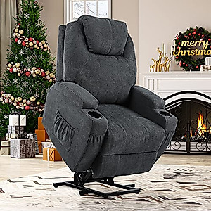 YITAHOME Power Lift Recliner Chair for Elderly, Electric Lift Chair with Heat and Massage, Fabirc Recliner Sofa with 2 Cup Holders, Side Pockets & Remote Control for Living Room,Grey