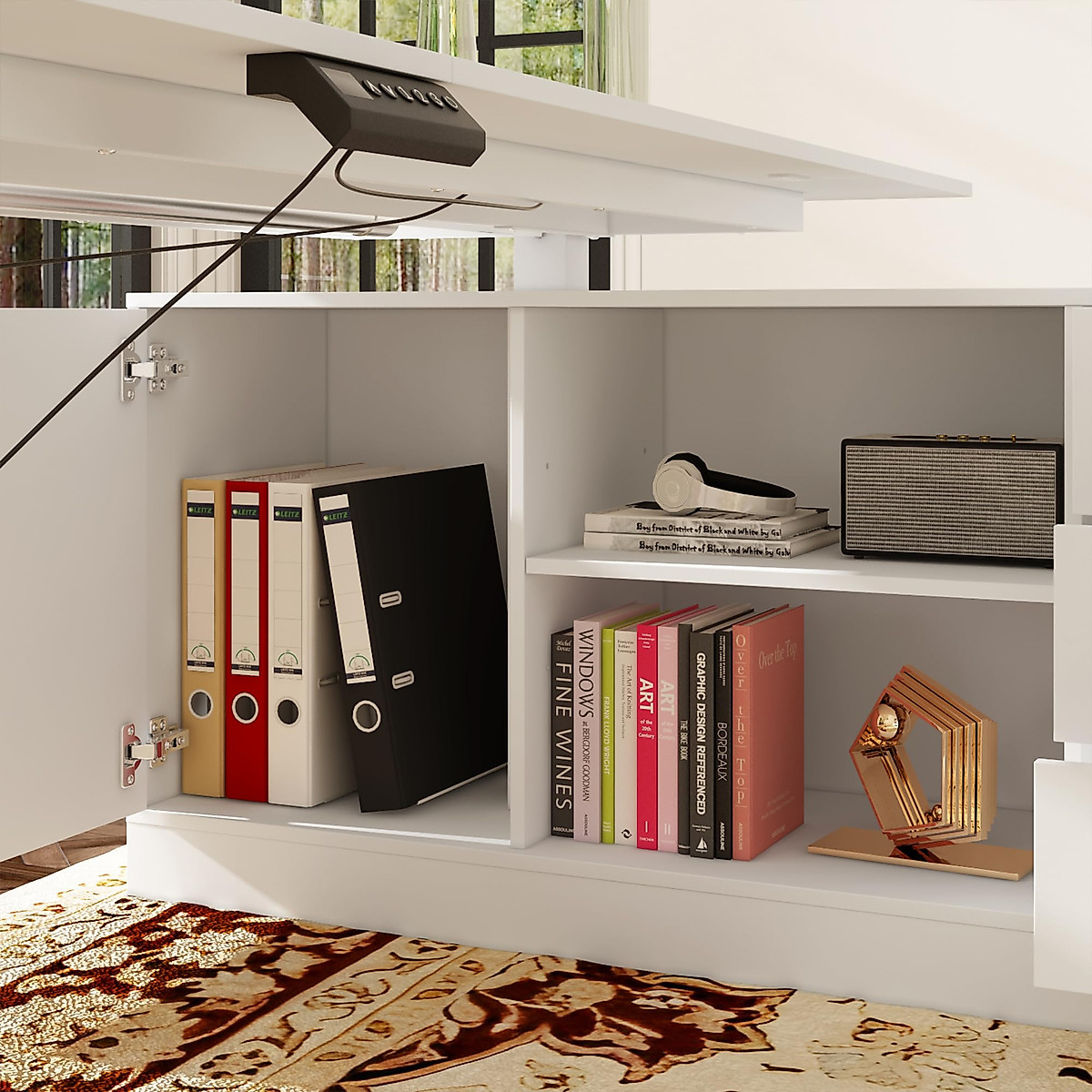 Homsee Home Office L Shaped Electric Standing Desk with Drawers and Shelves, Height Adjustable & Shape Reversible Stand up Desk, 63" Computer Desk Executive Corner Desk, White