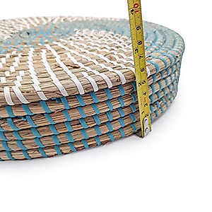 Ann Lee Design Round Serving Seagrass Trays (Teal Blue Vortex, Seagrass)