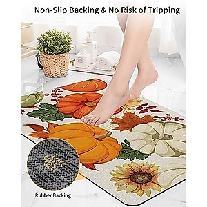 Bath Mat for Bathroom Non Slip Thanksgiving Pumpkin Sunflower Maple Leaves Autumn Diatomaceous Earth Bath Mats Highly Absorbent Door Mat Diatom Mud Washable Bathroom Mat for Tub Shower 18x30 Inch