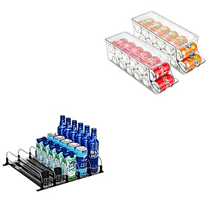 Puricon 2 Pack Soda Can Organizer Dispenser for Refrigerator Bundle with Drink Organizer for Fridge Pusher Glide