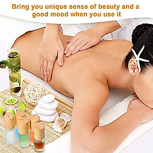 10 Piece Frosted Glass Roller Bottle Bulk with Imitation Wood Grain Plastic Cap for Essential Oils Roll-on Bottle with Stainless Steel Roller Ball, 10 Piece Plastic Pipette and 2 Piece Funnel (5ml)