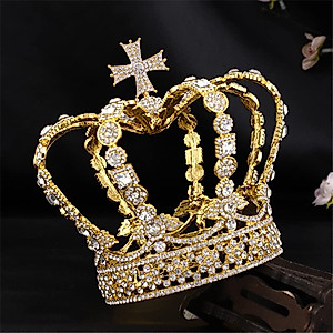 BIEMBI Hair Jewelry Crown Tiaras for Women Cross Crown Baroque Bridal Wedding Crown Royal King Tiara Birthday Hair Jewelry Accessories Prom Pageant (Color : Crown 03 Silver)