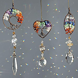 H&D HYALINE & DORA Handmade Chakra Suncatcher Window Hanging Crystal Drop Prism Ornaments,Pack 3pcs