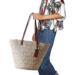 n/a Summer Straw Bags Women Handmade Woven Basket Shoulder Bags Beach Travel Large Capacity Tote Bags (Color : Photo Color, Size : One Size)