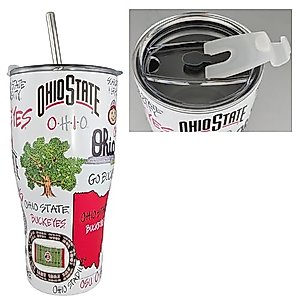 Ohio State University 30oz Stainless Steel 3D Icon Travel Mug – High Performance Double-Walled Thermos w/Convertible Lid & Straw – Insulated Decorative NCAA Beverage Tumbler – For Hot or Cold Drinks