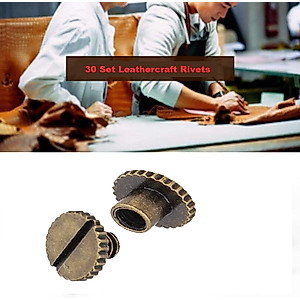 Brass Leathercraft Rivets, 30 Set Screw Post Metal Chicago Screws Binding Screw Leather Screw Nail Rivet Button Solid Belt Tack Screw Book Rivets(Bronze)