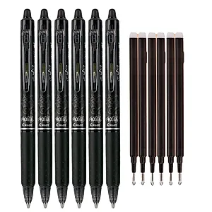 Pilot FriXion Clicker Retractable Erasable Gel Pens, Fine Point, Black Ink, 6-Pack (31460) with 6 Black Ink Refills
