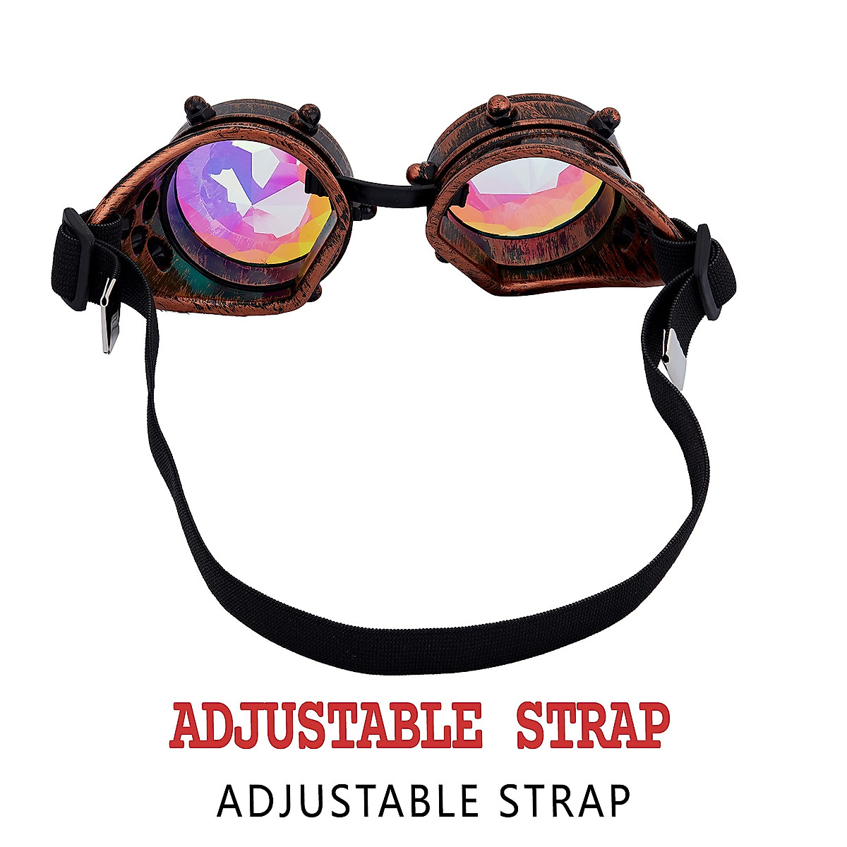 FUTATA Spiked Retro Kaleidoscope Glasses Crystal Rainbow Steampunk Goggles Welding Style Goggles Cosplay Punk Goggles