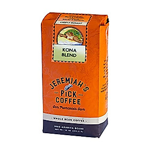 Jeremiah's Pick Coffee Kona Blend, Light Roast Whole Bean Coffee, 10 Ounce Bag