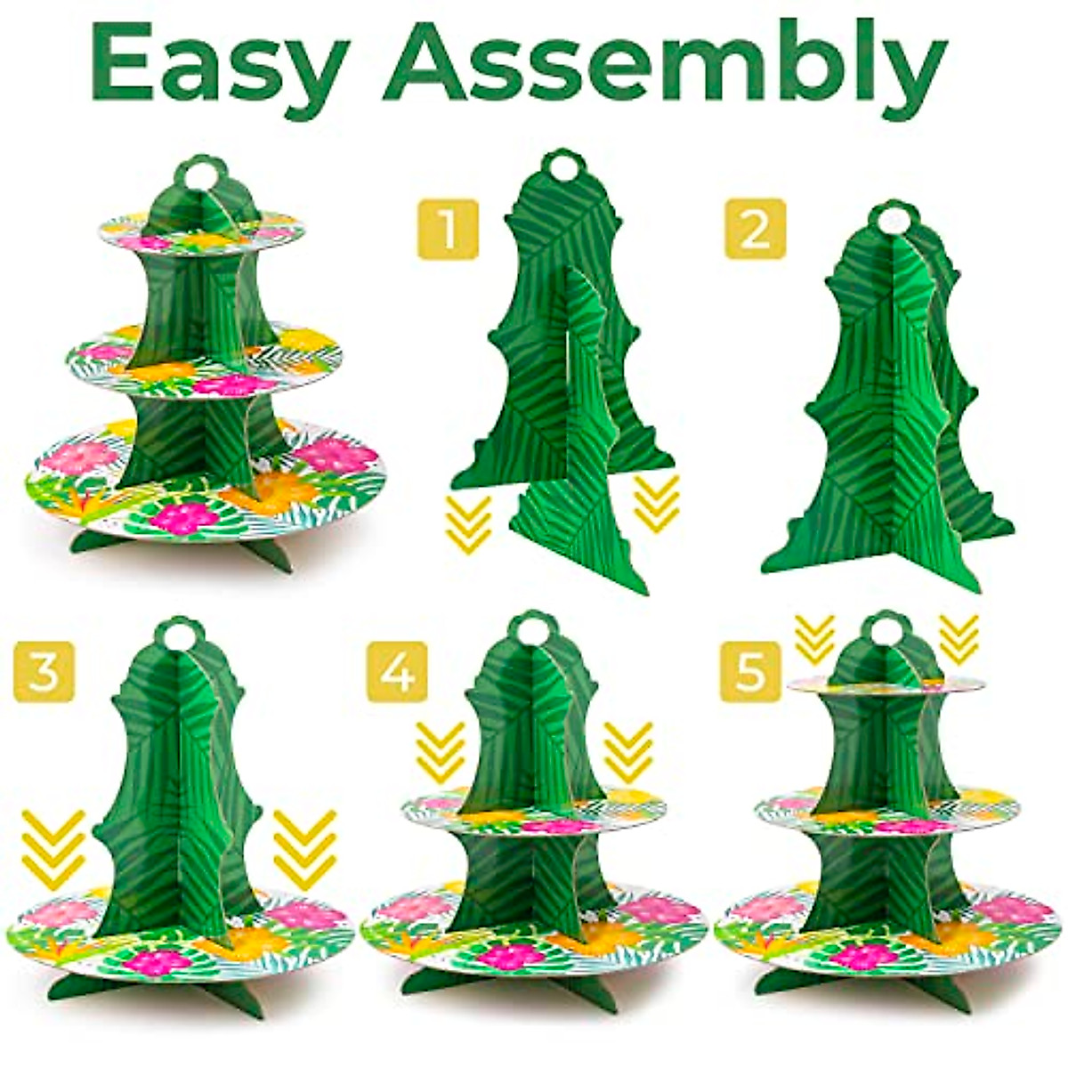 Royal Bluebonnet Tropical Cupcake Stand, 3 Tier Cupcake Stand, Hawaiian Cupcake Stand for Tropical Party Decorations, Cardboard Cupcake Stand for Birthday Party, Luau Cupcake Stand, Cup Cake Stand