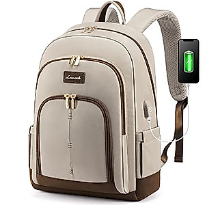 LOVEVOOK Large Travel Laptop Backpack Women,17.3 Inch Water Resistant Travel Backpack,Work Computer Back Pack for Business Daypack,Khaki