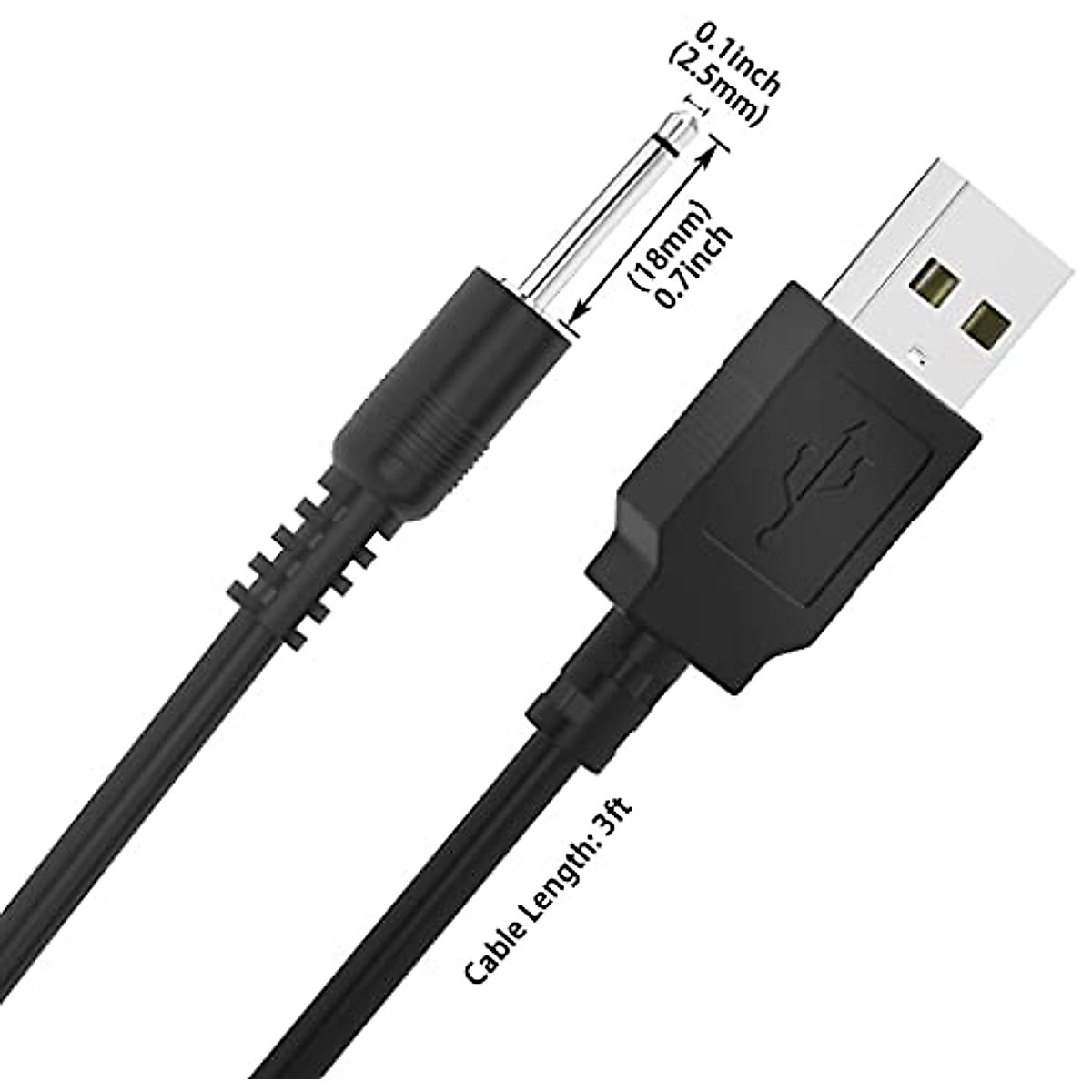 SCOVEE 3ft Replacement DC Charging Cable,2.5mm Charger Cord,USB DC Charger,USB to DC 2.5mm Fast Charger Cord Adapter