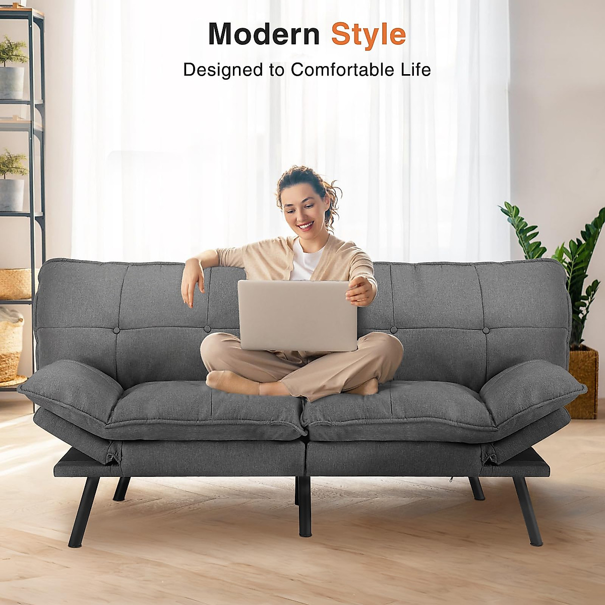 DUMOS futon Sets Sofabed, Dark Grey