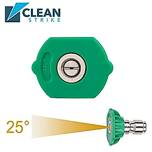 Clean Strike Professional Spray Nozzles, Green 25-Degree Spray Tips with 1/4 Inch Quick Connect Fitting, 2.0 Orifice and Pressure Washer Rated 6200 PSI, 5-Pack