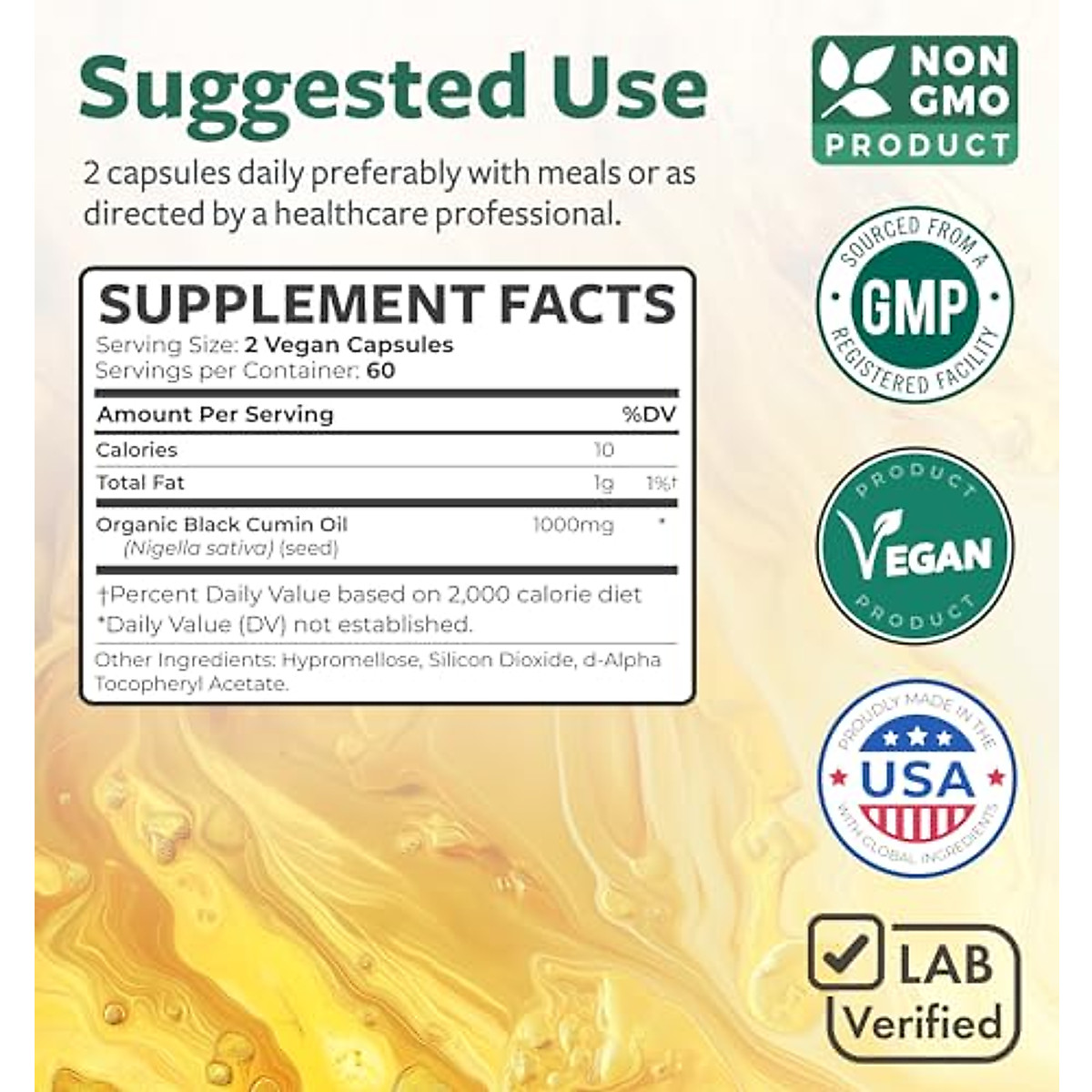 Black Seed Oil - 120 Softgel Capsules Skin Health (Non-GMO & Vegan) Cold-Pressed Nigella Sativa Producing Pure Black Cumin Seed Oil with Vitamin E - 500mg Each, 1000mg Per 2 Capsule Serving