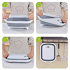 MMOOCO Chopping Board, Washable Drain Water Basket Cutting Board Fruit Vegetable Basket Kitchen Tool Multifunctional Folding Cutting Board Dual Purpose