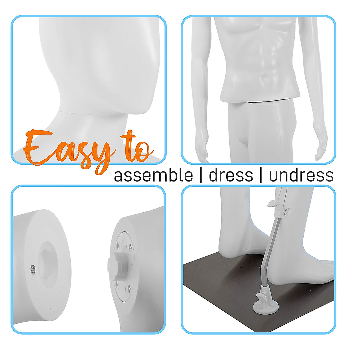 SereneLife 73" Tall Full-Body Male Mannequin With Adjustable Head, Flexible Limbs And Detachable Design, Perfect For Clothing Stores, Boutiques, Exhibitions And More