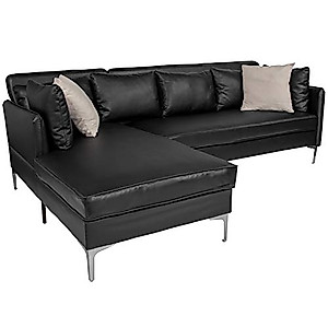 Flash Furniture Back Bay Upholstered Accent Pillow Back Sectional with Left Side Facing Chaise in Black LeatherSoft