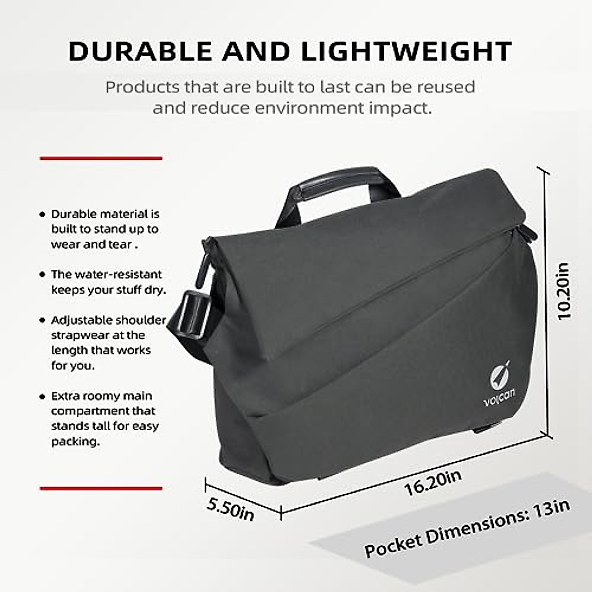 Volcan Messenger Satchel Bag, Small & Well-Made, Lightweight All-in-One Practical Duffel Weekender Bag for Men and Women, Water Repellent, Tear Resistant, Ideal for Daily Carry-to-Work, All is well