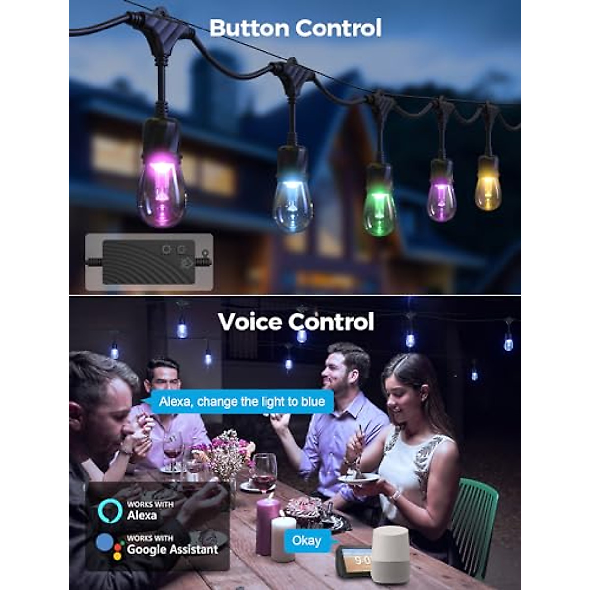 XMCOSY+ Patio Lights, 49Ft Smart Outdoor String Lights RGBW, 15 LED Bulbs, APP & WiFi Control, Compatible with Alexa, IP65 Waterproof String Lights for Outside, Color Changing Outdoor Patio Lights