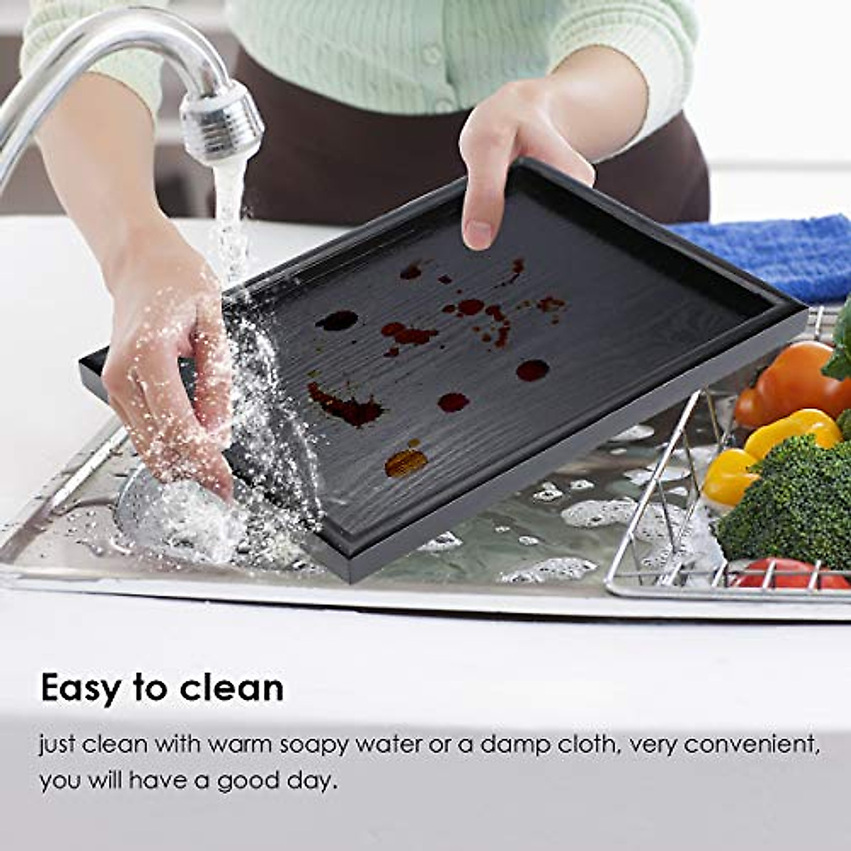 Solid Wood Serving Tray Rectangle Shape Handmade Multi Purpose for Tea Coffee Snack Food Fruit Water Tea Coffee Juice Breakfast Kitchen Decor 10 x 7.2 x 0.8 inch