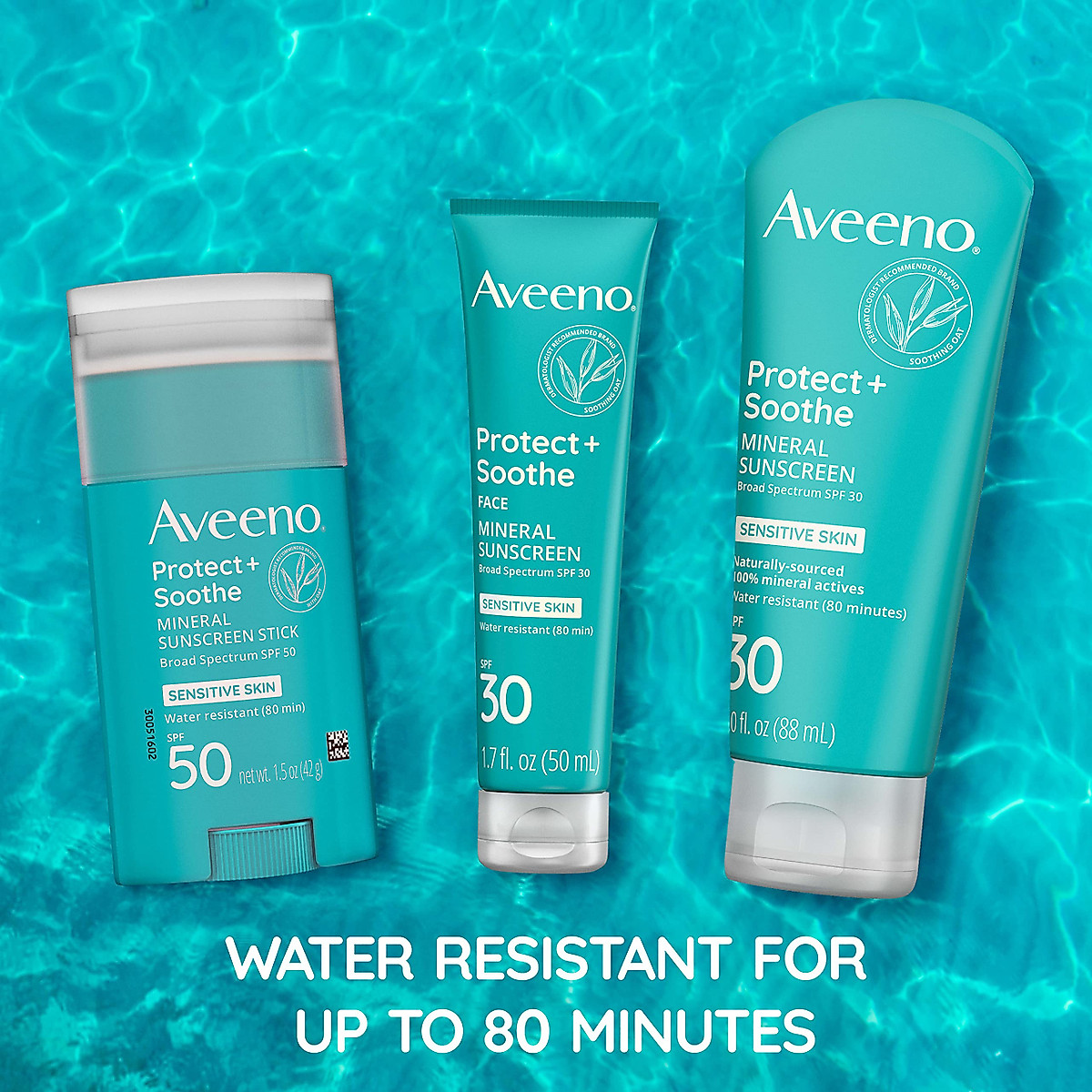 Aveeno Protect + Soothe Mineral Sunscreen Lotion with Broad Spectrum SPF 30, Quick Drying and Water-Resistant UVA/UVB Protection for Sensitive Skin, Fragrance-Free, 3.0 fl. oz