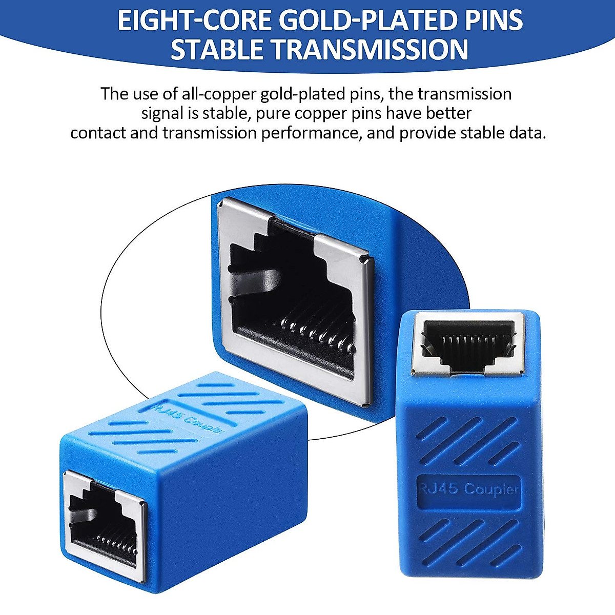 10 Pieces RJ45 Coupler, Ethernet Extension Adapter Network Connector for Cat7/Cat6/Cat5e/Cat5 Ethernet Network Cable Coupler Female to Female (Blue)
