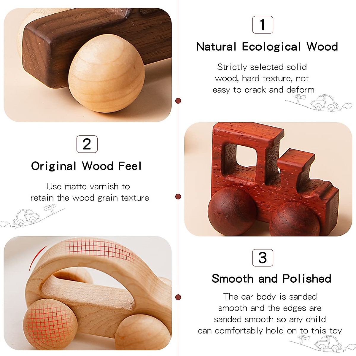 Wooden Rattle Toy Baby Wooden Car Baby Toddler Toy Preschool Education Car Toy 3PCS Newborn Gift