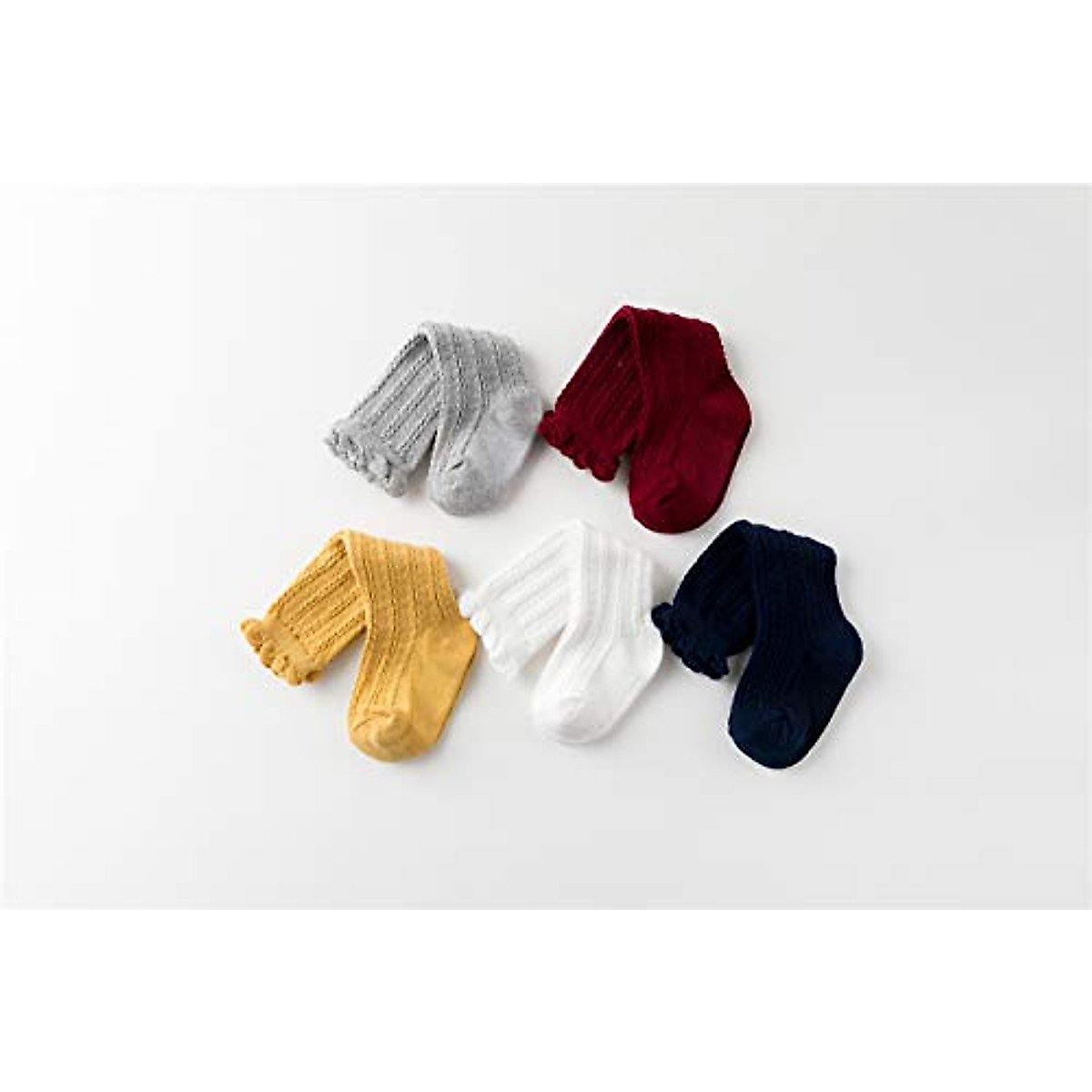 Jastore 5 Pairs Unisex Baby Girl Boy Lace Stocking Toddler Knit Knee High Cotton Socks (3-5T, A-Mixed Color-5 Pairs)