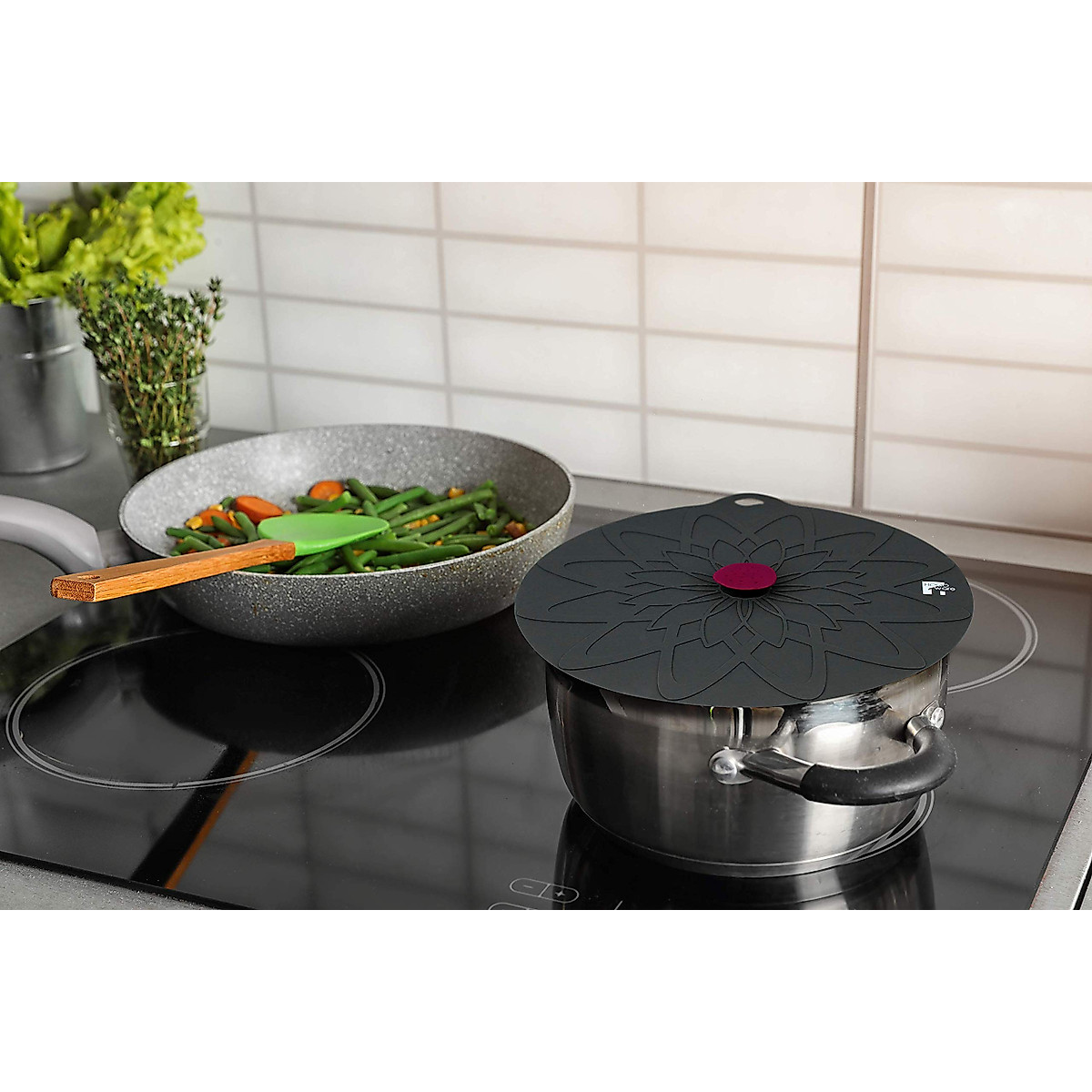 HOGOWARE Set of 5 Premium Silicone Lids for Bowls and Food Covers - 6, 8, 10, 12, 13.5" – Dark Gray Suction Lid - Reusable - Microwave Airtight Seal Lid Covers for Pots, Pans, Bowls, Cups, Skillets