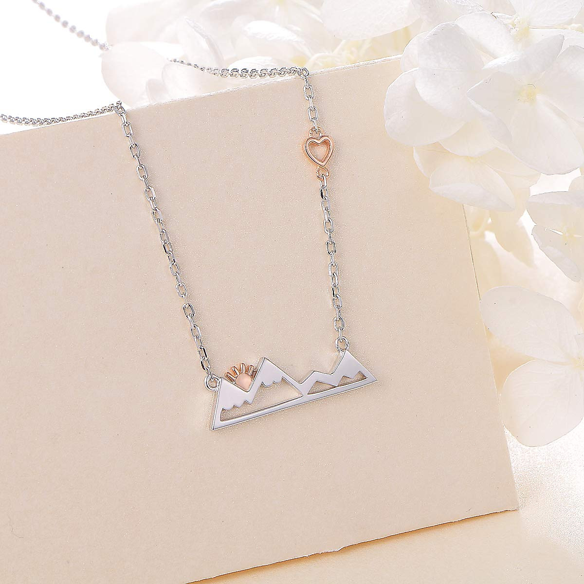 925 Sterling Silver Sunshine from Snowcap Mountain Range Necklace for Women, Mountains Jewelry and Outdoor Lovers 16 inch
