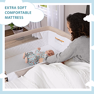 Dream On Me Lilly Bedside Bassinet for Baby, Lightweight and Portable Baby Bassinet, Seven Position Adjustable Height with Large Storage Area