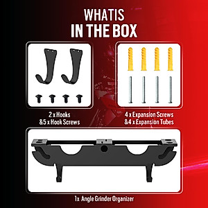 Angle Grinder Holder for Milwaukee/Dewalt, Angle Grinder Tool Stand, Grinders Power Tools Holder Storage Rack, Garage Wall Mount Bracket for Cutters Polishers with Cord Hanger and Hooks