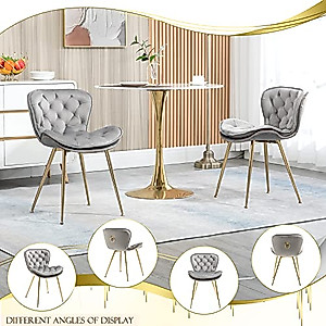 KINFFICT Modern Velvet Dining Chairs Set of 2, Upholstered Kitchen Chair, Mid Century Dinner Chair with Golden Metal Ring, Comfy Accent Chair for Dining Room, Living Room, Vanity Room, Grey