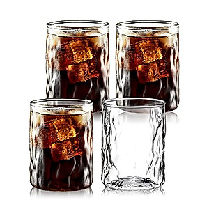ZHMTang Premium Glass Beer Whiskey Cups Set of 4 Borosilicate Drinking Glasses for Iced coffee Cold Drinks Elegant Look Glassware for Beer and Whiskey Enthusiasts
