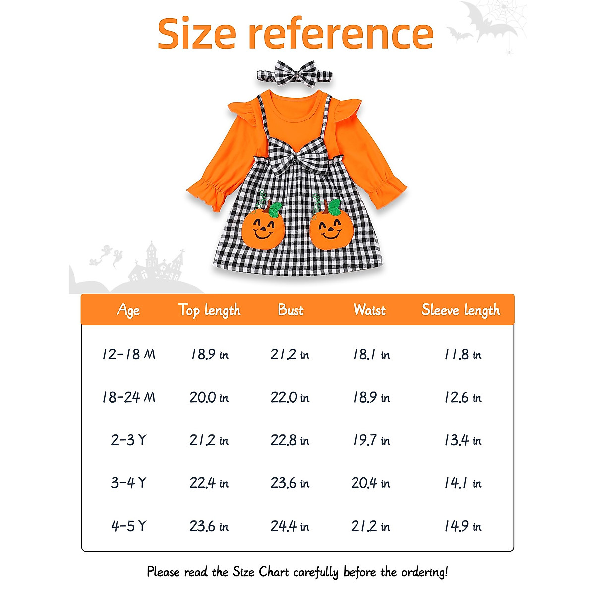 RCPATERN Toddler Halloween Outfit Ruffle Shirt Pumpkin Dress Halloween Infant Girl Clothes for 12M-5Y Orange