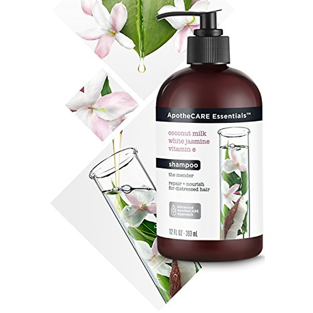ApotheCARE Essentials The Mender Damaged Hair Repair Shampoo, Coconut Milk, White Jasmine, Vitamin E, 12 oz