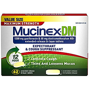 Mucinex DM Maximum Strength 12-Hour Expectorant and Cough Suppressant Tablets, 42 ct (Pack of 4)