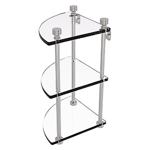Allied Brass FT-6 Foxtrot Collection Three Tier Corner Glass Shelf, Satin Nickel