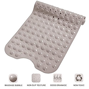 Linoows Bathtub and Shower Mats, Extra Long Non-Slip Bath Mat 39 x 16 Inch, Machine Washable Bath Tub Mat with Suction Cups & Drain Holes for Bathroom, Tan