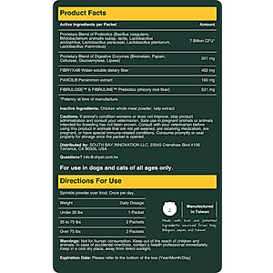 Oh!Pet 5-in-1 Digestive Probiotics Powder for Dogs & Cats - 7 Billion CFUs, Prebiotics, Digestive Enzymes & Dietary Fiber - 30 Packets (Chicken)