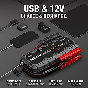 NOCO Boost Pro GB150 3000 Amp 12-Volt UltraSafe Lithium Jump Starter Box, Car Battery Booster Pack, Portable Power Bank Charger, and Jumper Cables for up to 9-Liter Gasoline and 7-Liter Diesel Engines