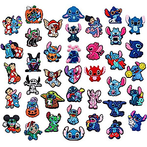40 Pack for Croc Shoe Charms for Stitch Girls Boys Kids for Lilo, Blue Stick Shoe Charms for Party Gifts, Cute Cartoon Shoe Pines Para Charms for Bracelet Wristband.
