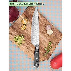 Geschickt Chef knife, Kitchen Knife 8'' with Improved Thicker Handle for Comfort & Balance, Razor Sharp Forged Full Tang Knife, High Carbon Stainless Steel, Ergonomic Design, Grey