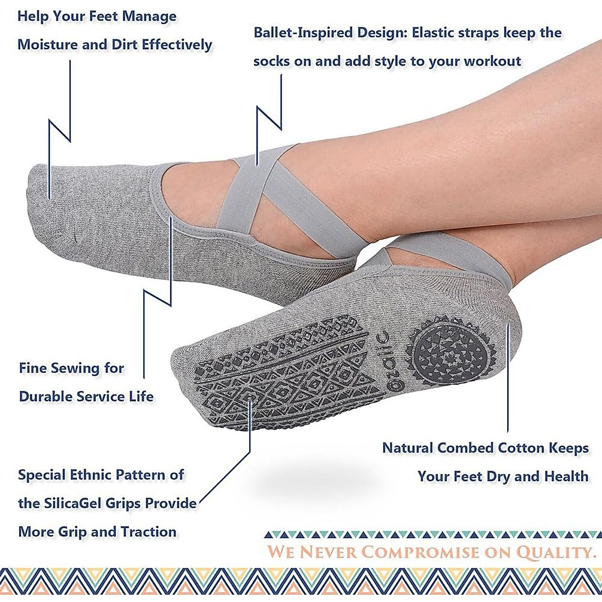 Ozaiic Yoga Socks for Women Non-Slip Grips & Straps, Ideal for Pilates, Pure Barre, Ballet, Dance, Barefoot Workout