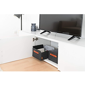 Miqio Storage Bin for Shelves | Felt and Leather | Set of 4 Boxes 12x10x6 | Rectangle Closet Baskets Foldable Box with Handles, Gray Storage Bins, Storage Boxes for Home Office Car Dormroom