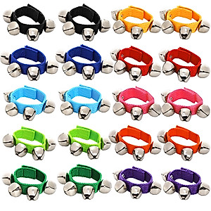 Foraineam 20 PCS 10 Colors Wrist Bells Bracelets Ankle Jingle Bell Band Party Favors Wristband Musical Tambourine Rhythm Percussion Instrument